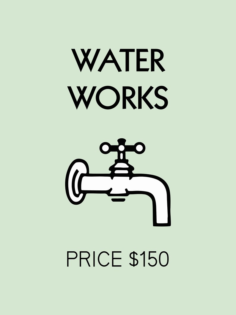 Water Works Monopoly Poster, Bathroom Wall Decor, Restroom Posters ...