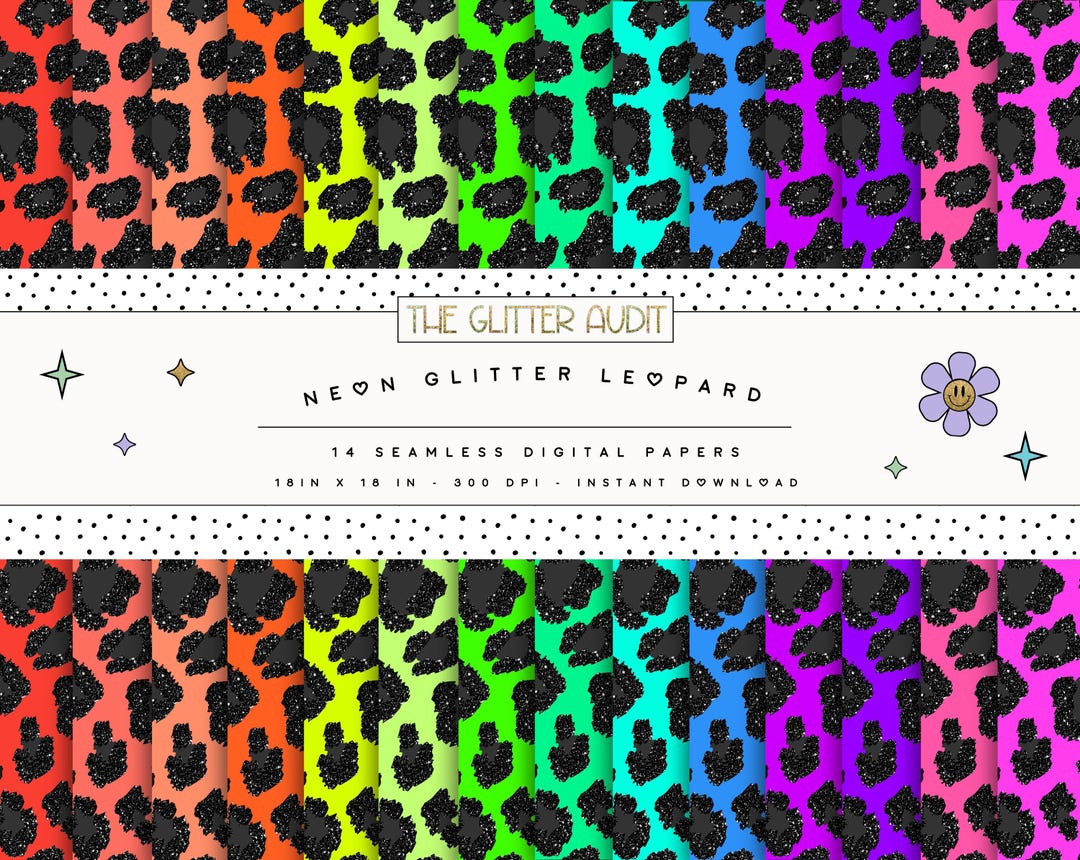 Neon Glitter Leopard Digital Papers – Seamless Rainbow Print ...