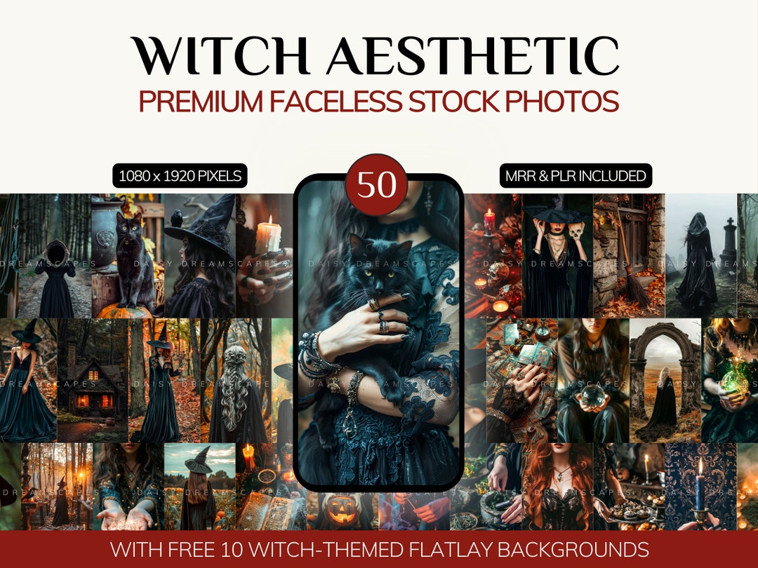 Faceless Witch Aesthetic Stock Photos MRR PLR Bundle Halloween Digital ...