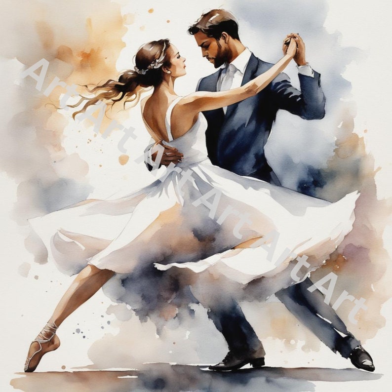 Couple Dancing Painting Tango Watercolor Digital Clipart Dancer Clipart ...