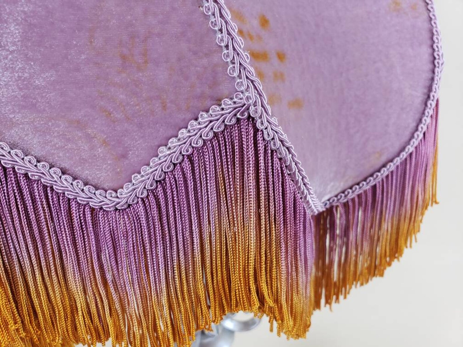 Lilac Velvet Handmade Lampshade With Mustard Lining and Silky Fringe ...