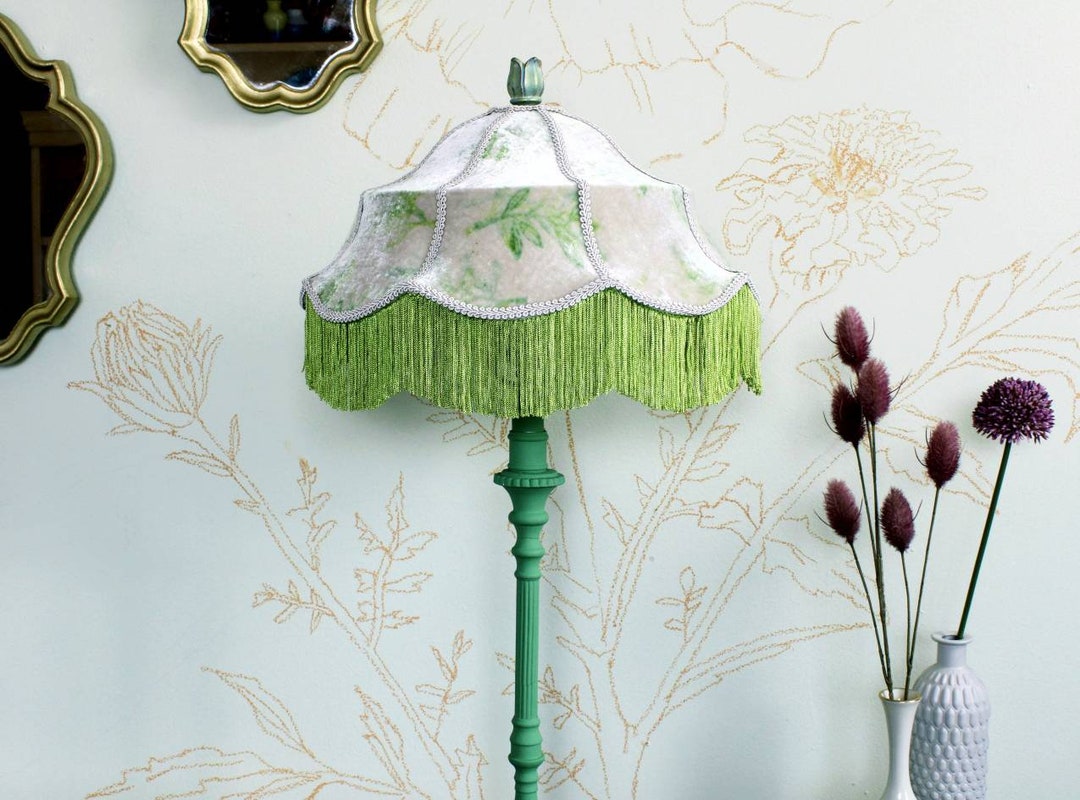 Velvet Lampshade With Green Leaf Pattern - Etsy