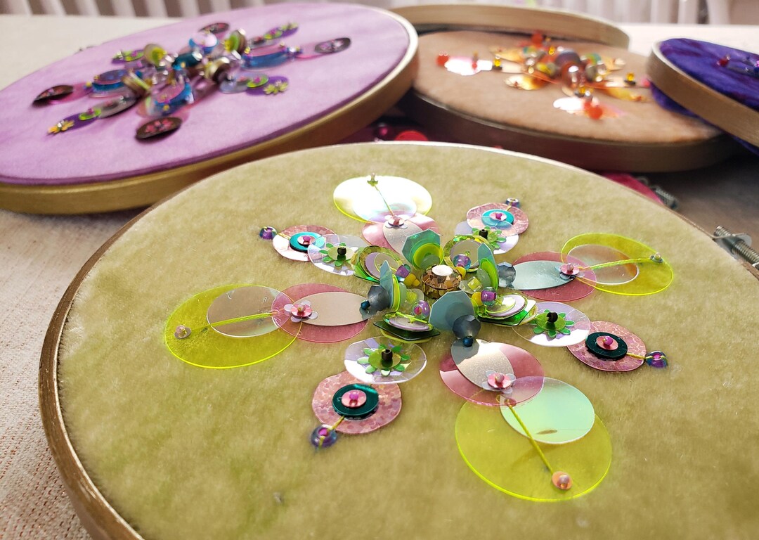 Embroidery Beads and Sequins Design on Sage Green Velvet. - Etsy