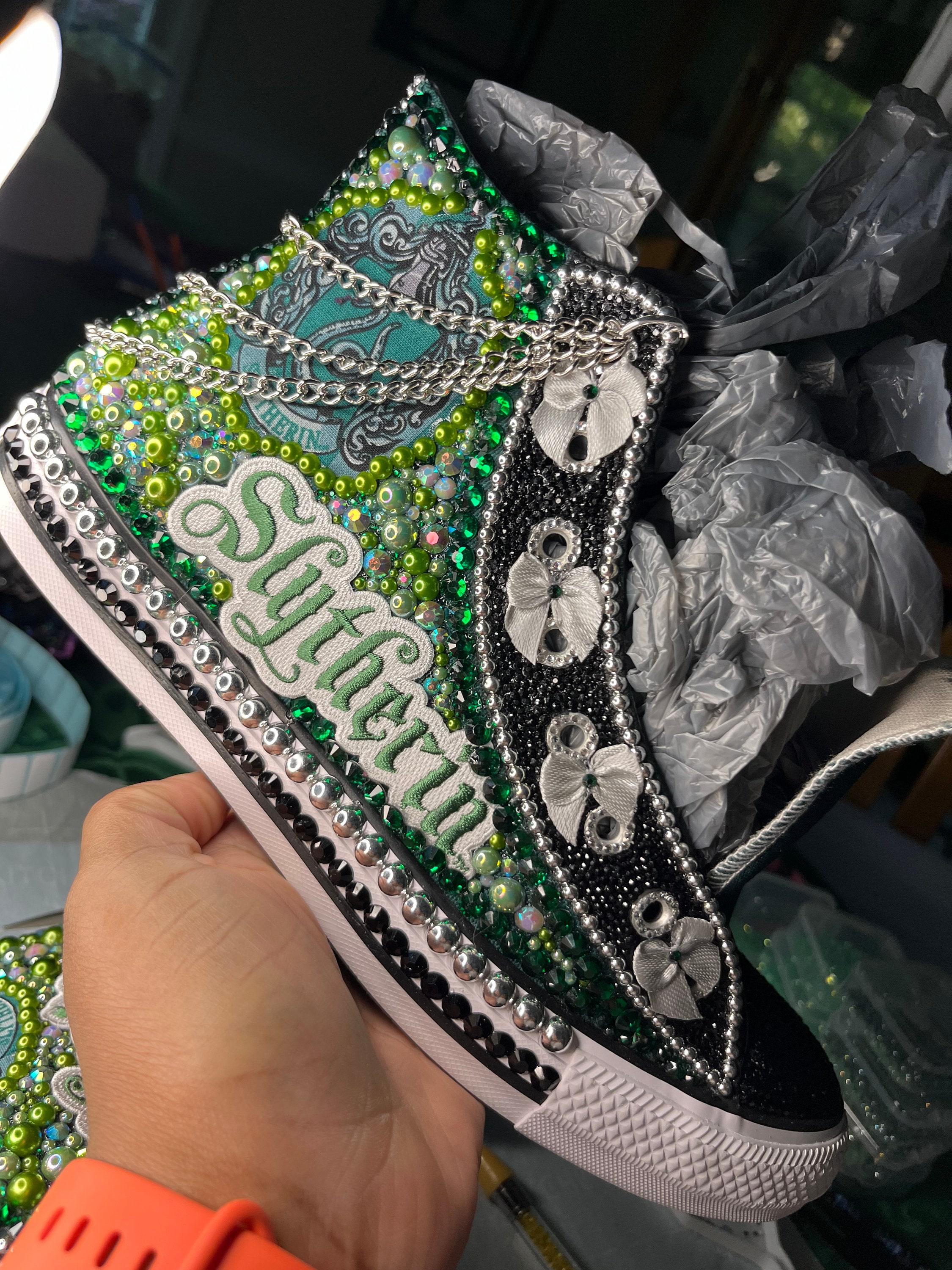 Slytherin Harry Potter Custom Bling High Top BRANDED Converse Shoes ...