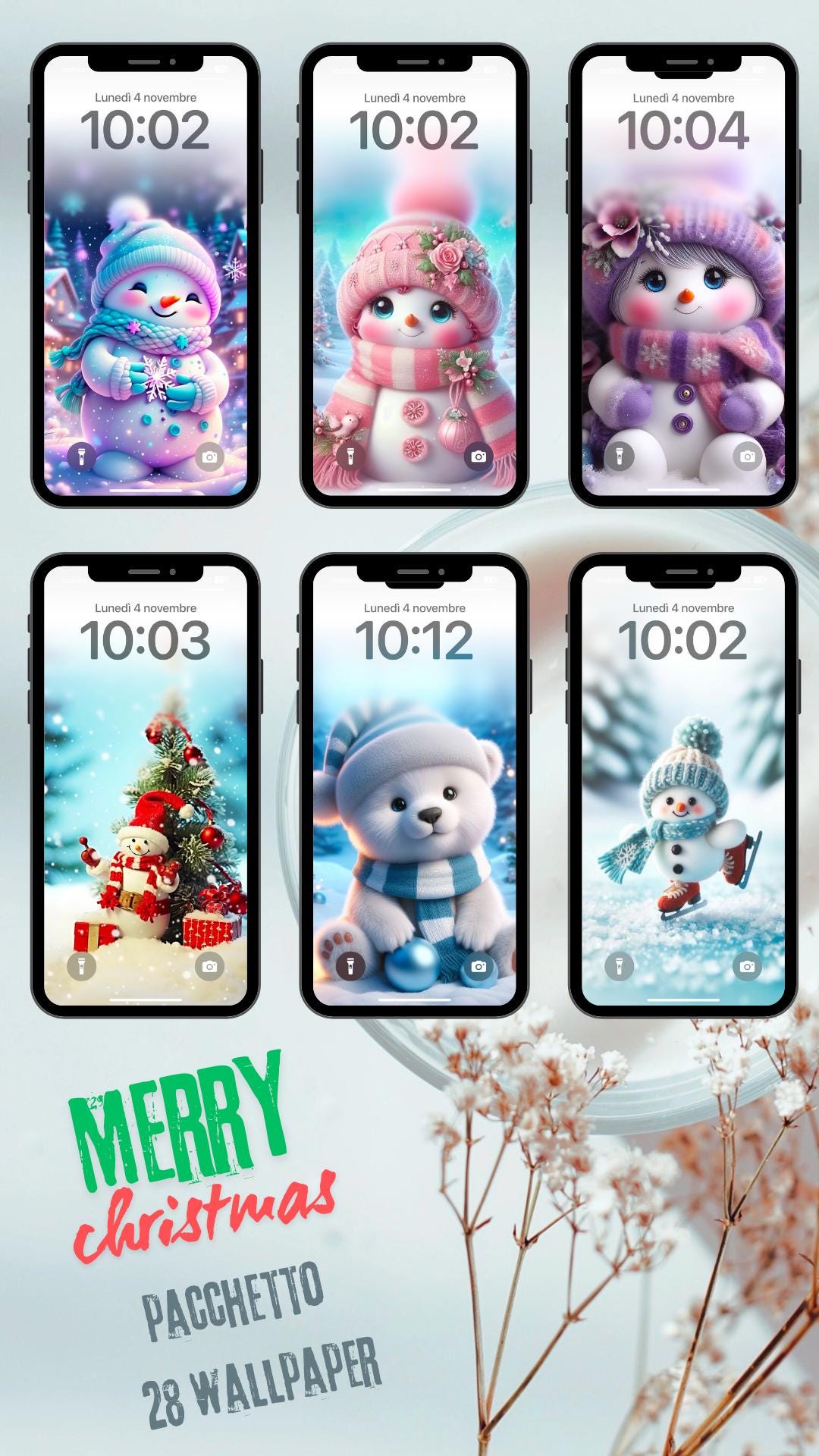 28 Christmas Wallpapers Pack for iPhone Snowman and Bear Digital ...
