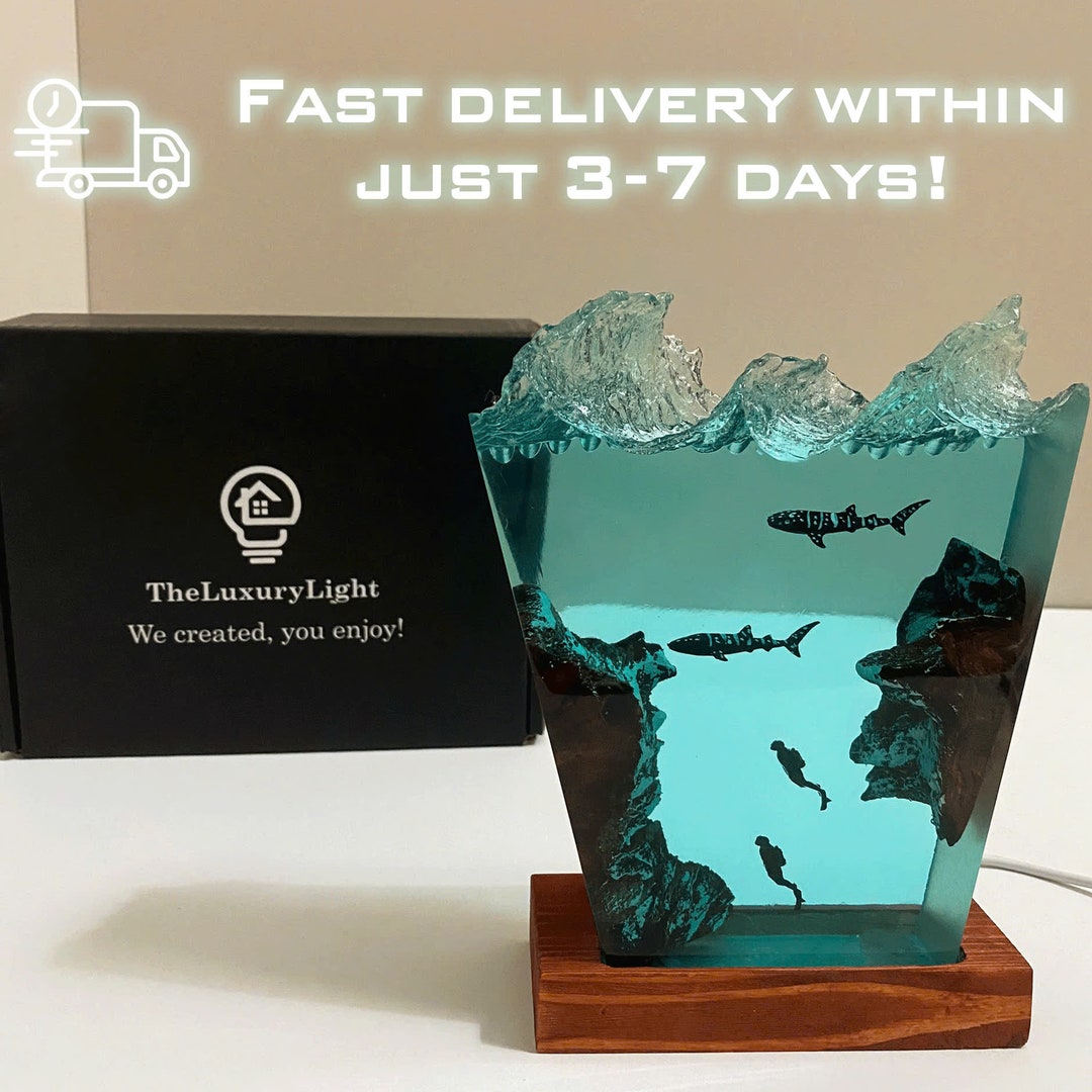 Scuba Diver Epoxy Resin Lamp, Resin Desk Lamp Ocean, Whale Shark Night ...