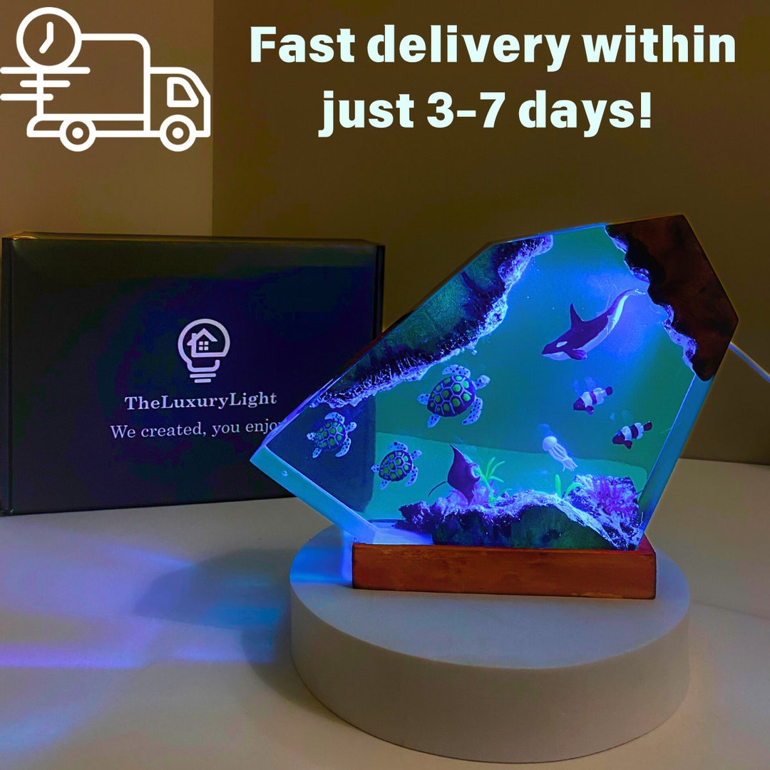 Jellyfish Scuba Diver Epoxy Resin Lamp, Resin Desk Lamp Ocean, Whale ...