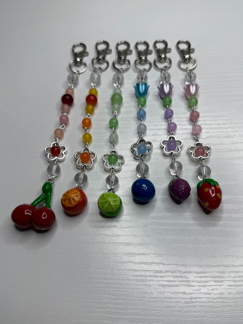 Beaded Fruit Charm Keychain - Etsy