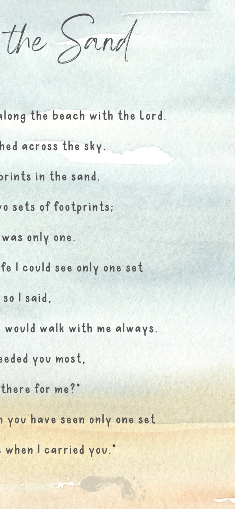 Footprints in the Sand Poem Digital Art Print Download - Etsy
