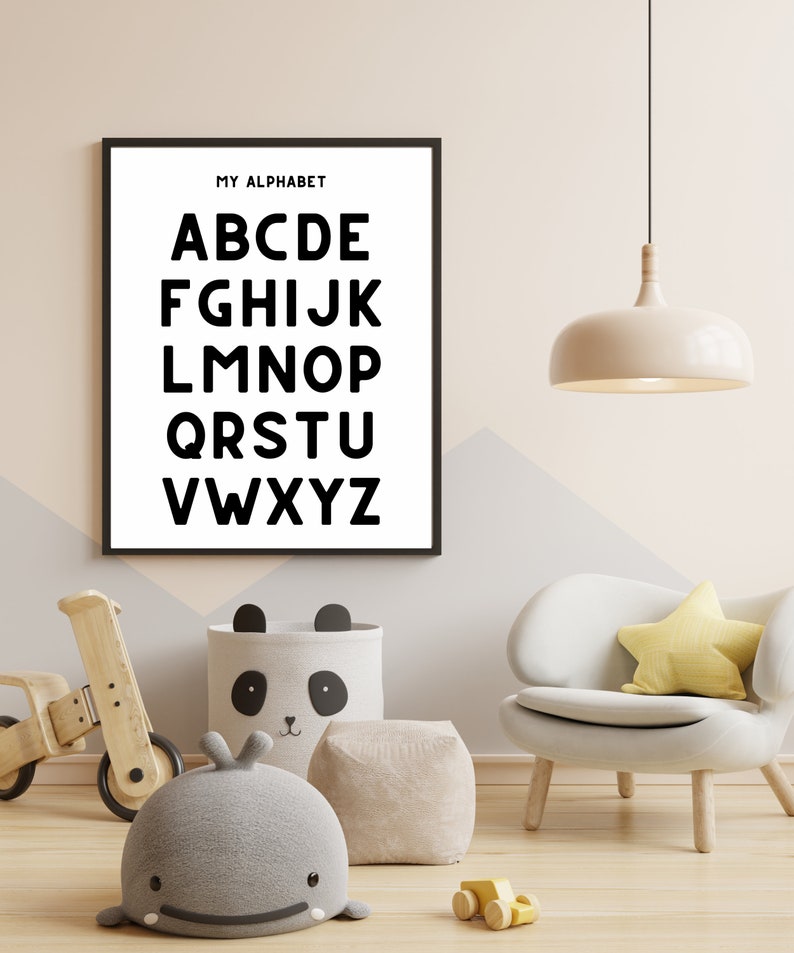 Black and White Alphabet Poster: Neutral Nursery Decor (digital ...