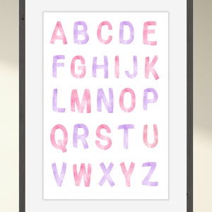 Pink and Purple Alphabet Digital Art Print Poster, Girls Room, Nursery ...