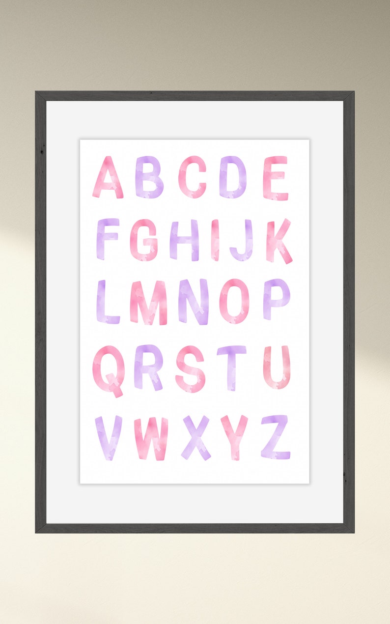 Pink and Purple Alphabet Digital Art Print Poster, Girls Room, Nursery ...