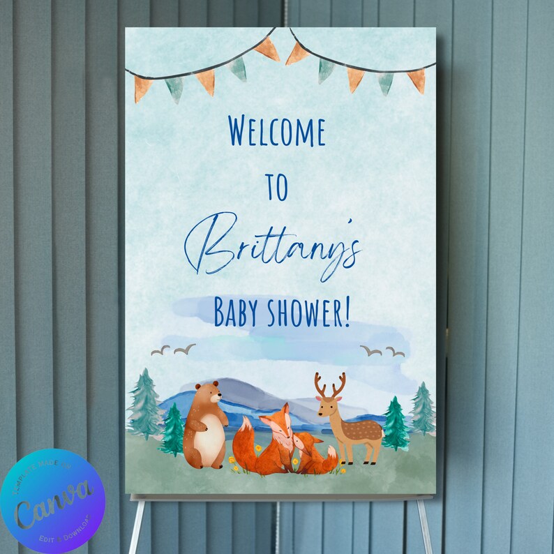 Woodland Theme Baby Shower Welcome Sign 20x30 Poster Size Downloadable ...