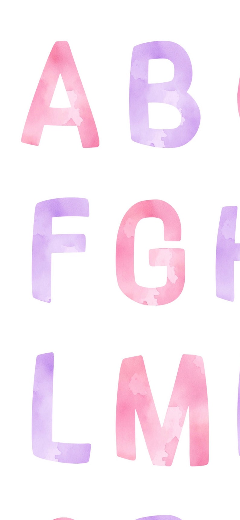 Pink and Purple Alphabet Digital Art Print Poster, Girls Room, Nursery ...