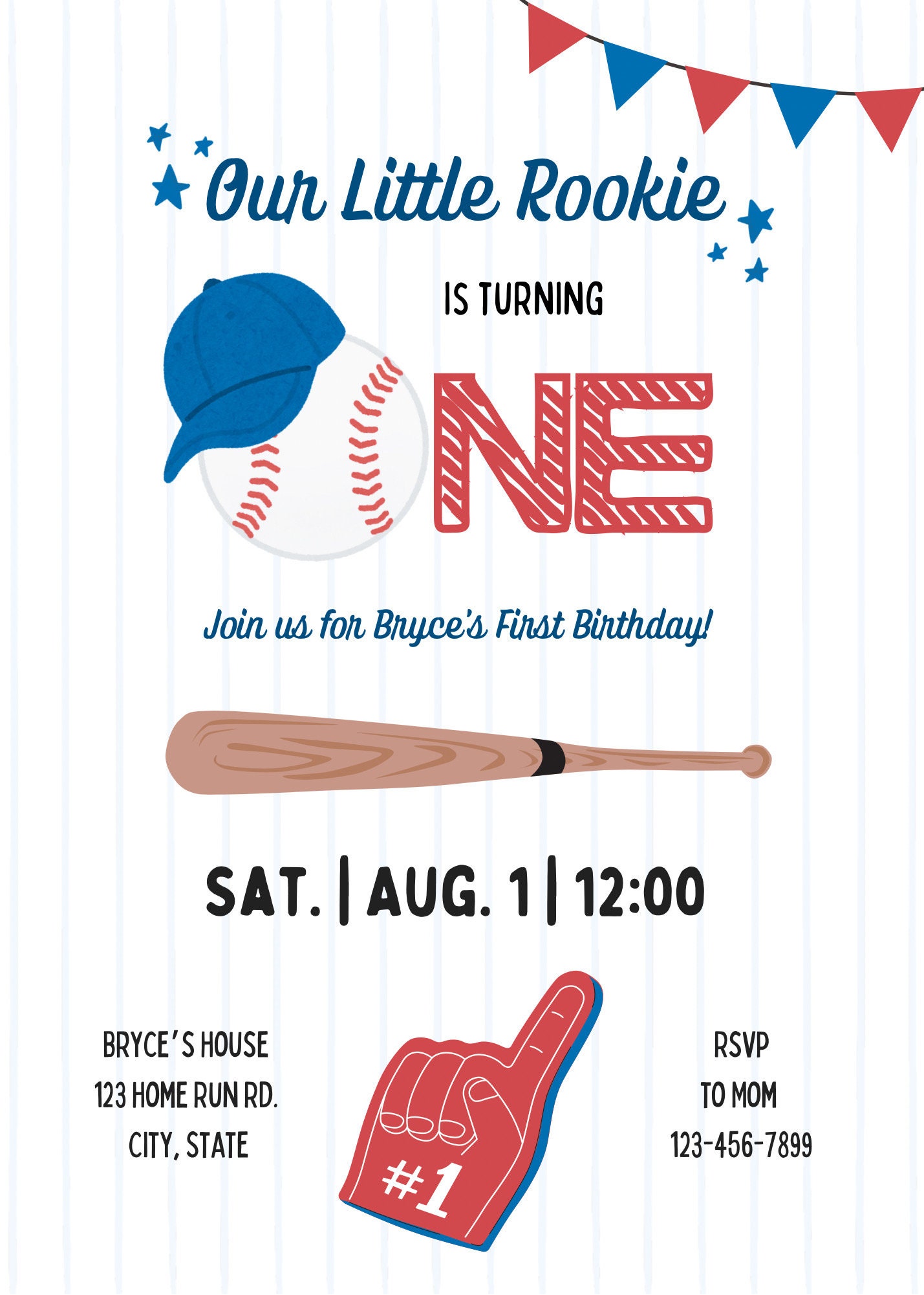 Baseball Theme First Birthday Invitation for Boys Downloadable Template ...