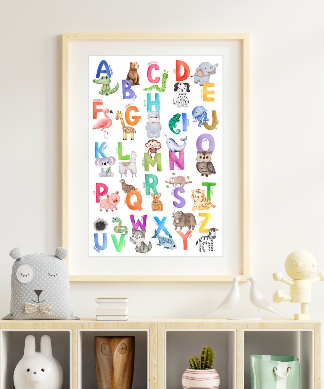 Colorful Watercolor Animal Alphabet Poster, Digital Art, Printable ...