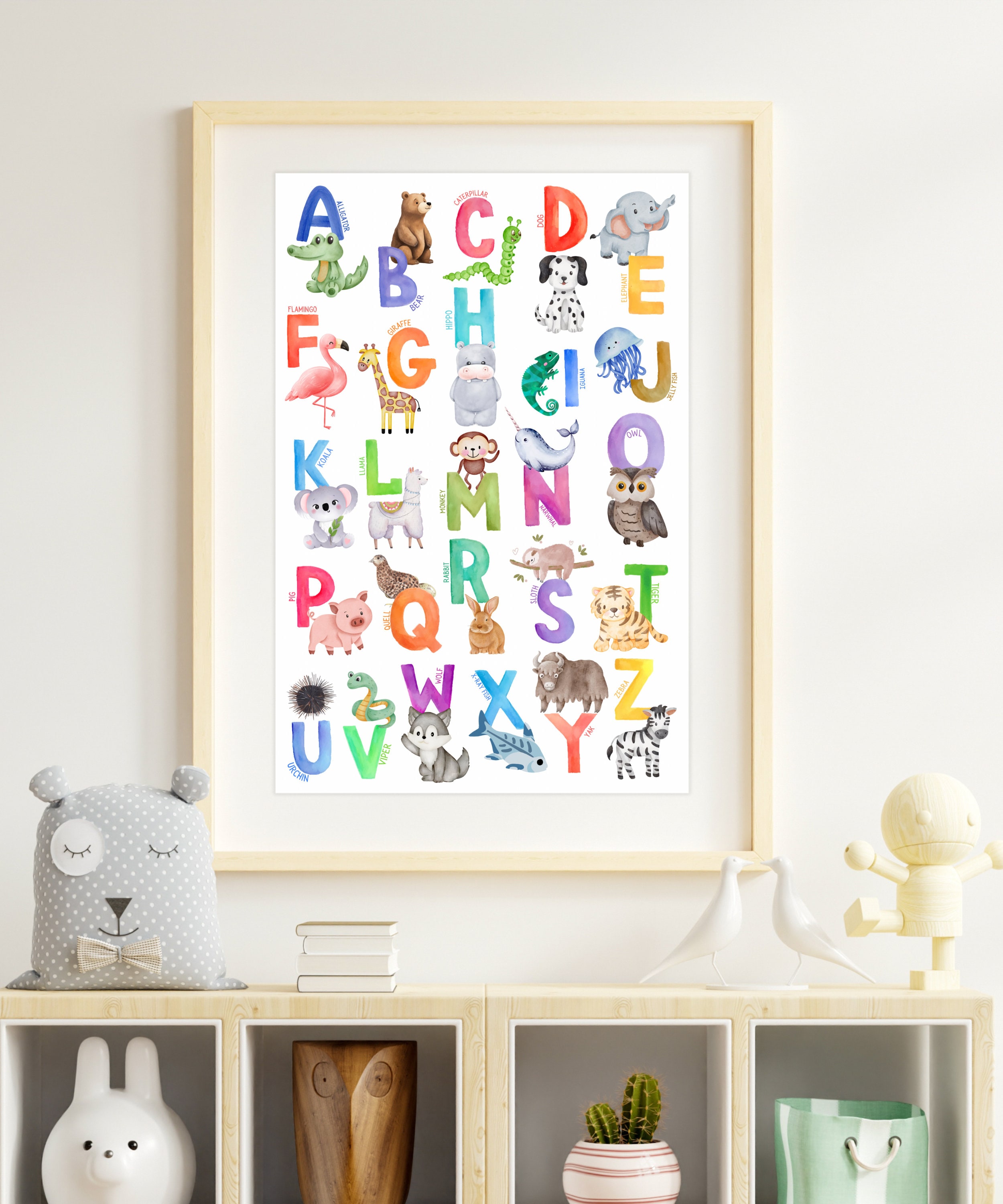 Colorful Watercolor Animal Alphabet Poster, Digital Art, Printable ...