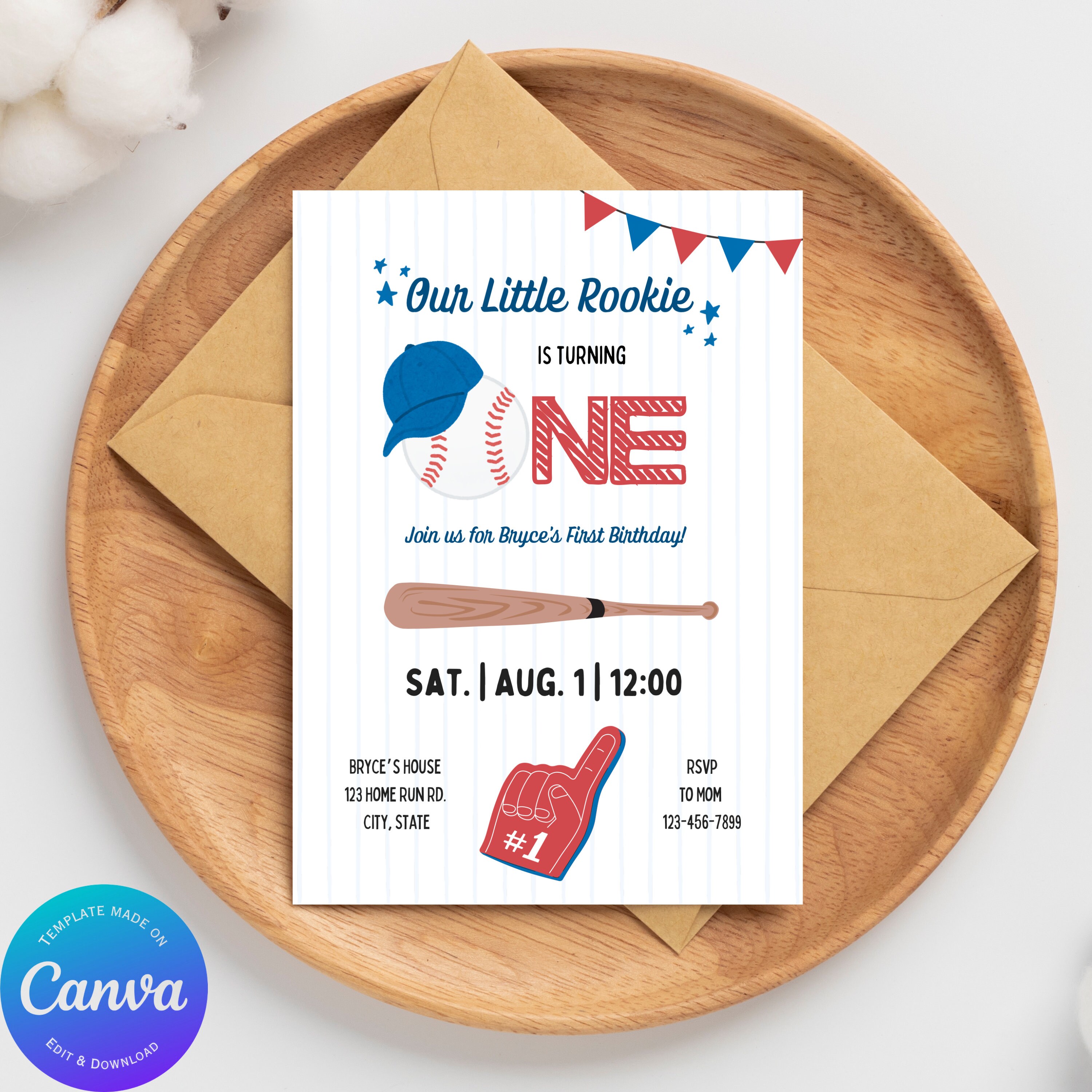 Baseball Theme First Birthday Invitation for Boys Downloadable Template ...