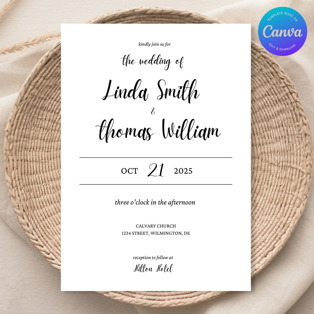 Simple Minimalist Wedding Invitation Template Downloadable - Etsy