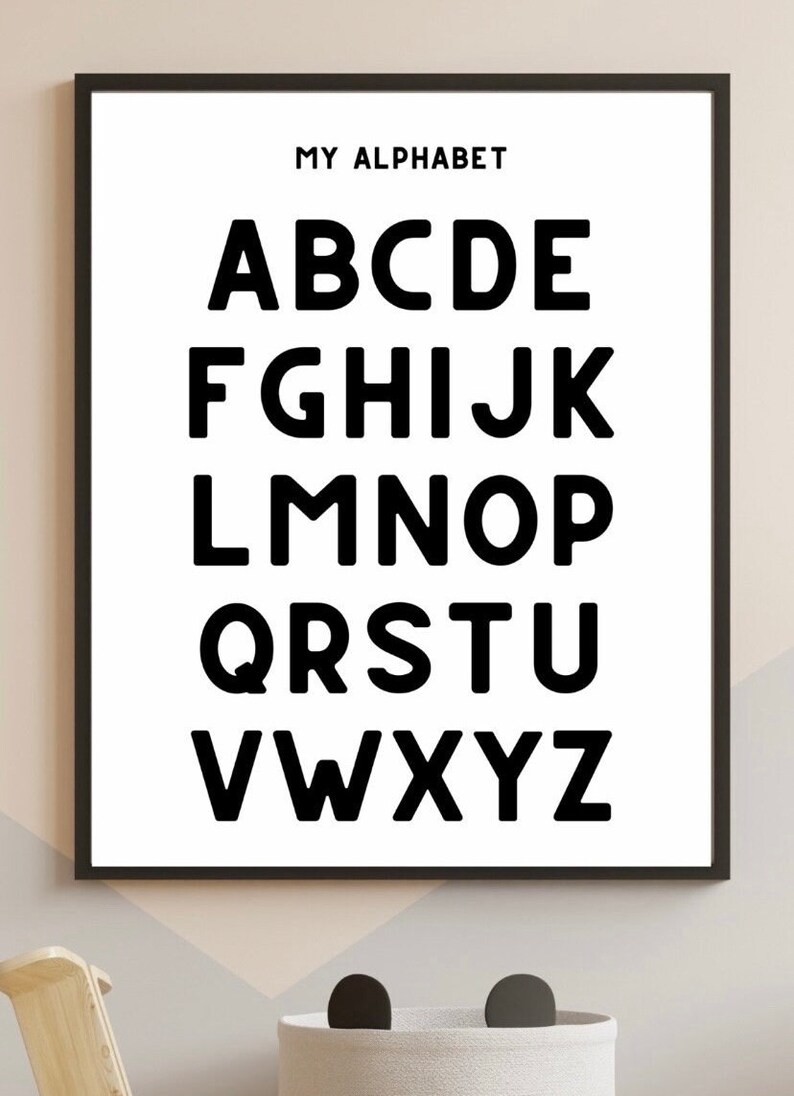 Black and White Alphabet Poster: Neutral Nursery Decor (digital ...