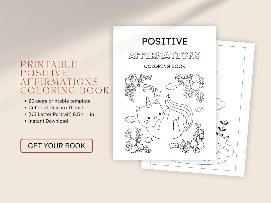 Positive Affirmations Coloring Book | Cat Unicorn Theme (digital ...