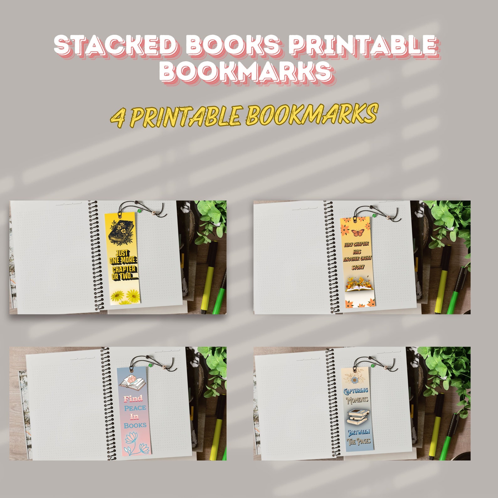 Stacked Books Printable Bookmarks, Book Lover Gift (PNG, PDF) - Etsy