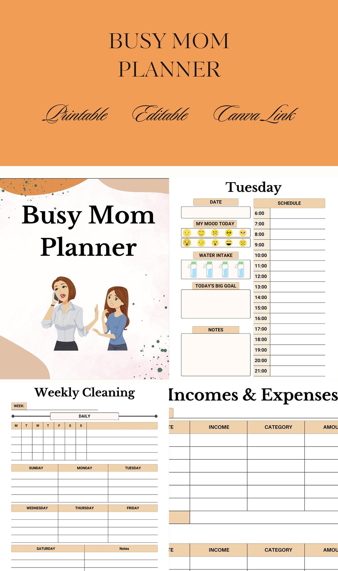 Busy Mom Planner | Canva Editable Templates | Morning Routine ...