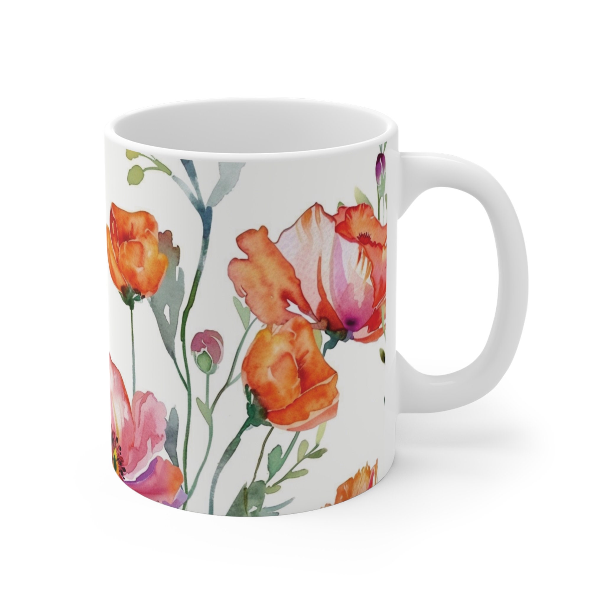 Watercolor Flower Ceramic Coffee Mug, Wildflower Teacup, Unique Holiday ...