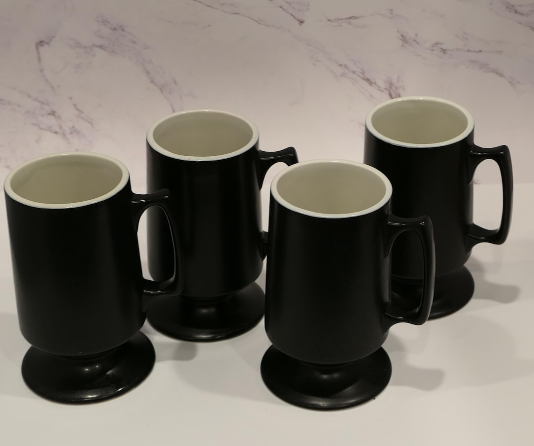 Black White Lined Vintage Carbone Pottery Pedestal Mugs Irish Coffee - Etsy
