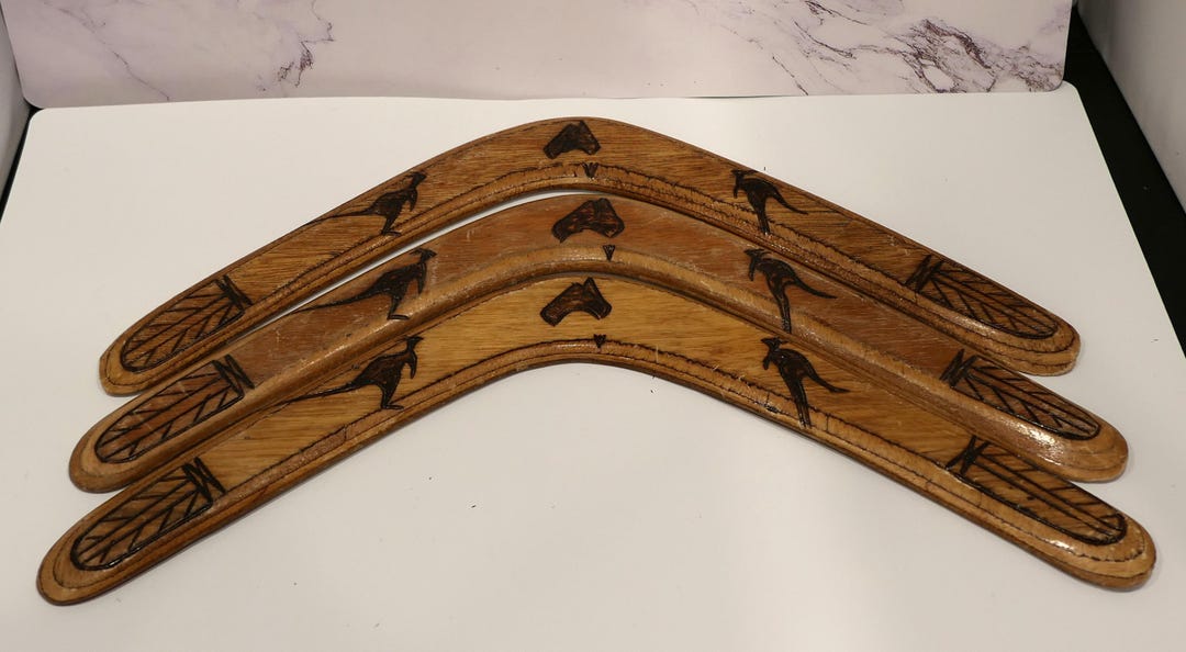 Boomerangs 3 Vintage Australian Boomerangs Hand Made Burnt Wood Design ...
