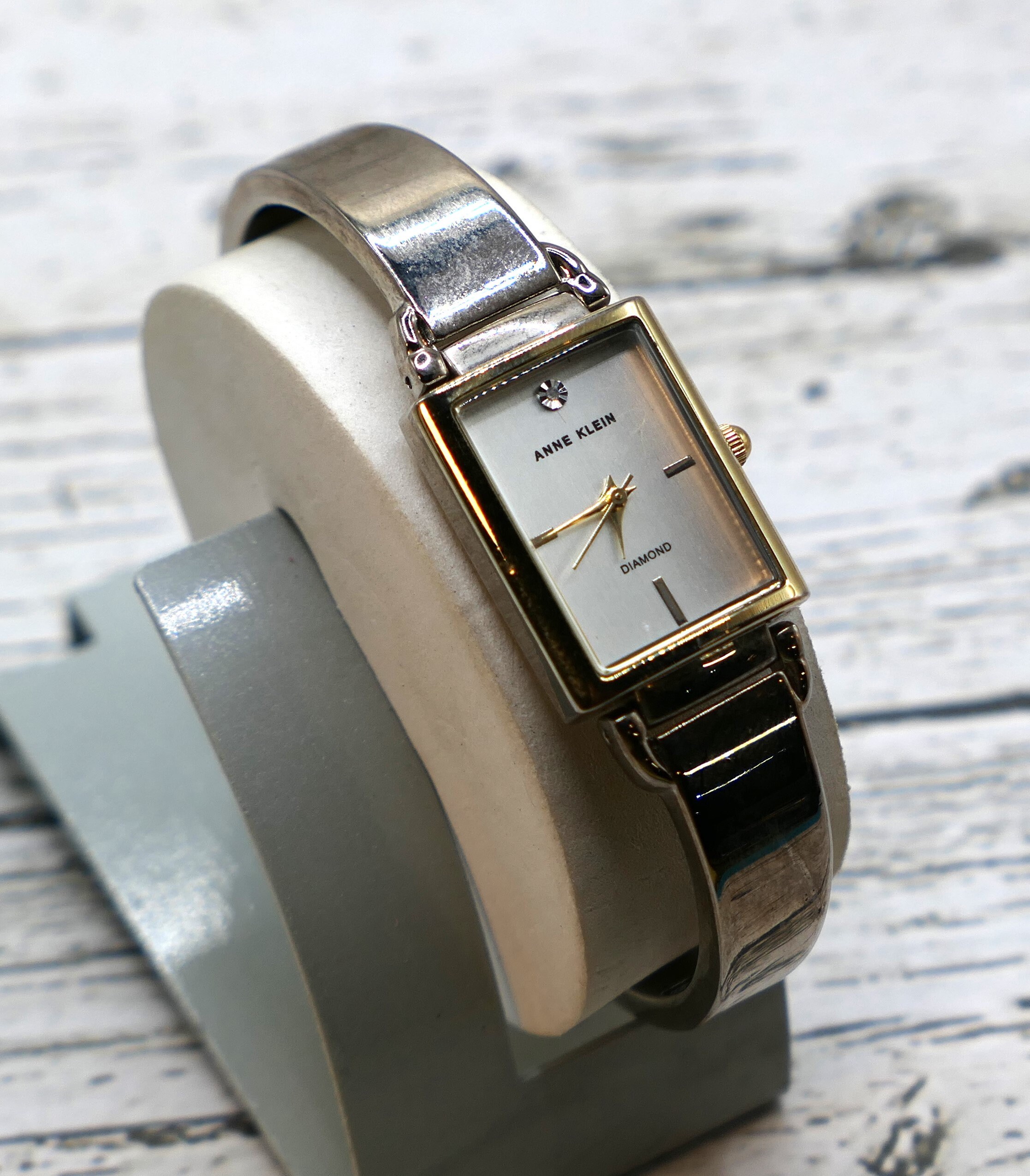 Anne Klein Women's Diamond Rectangular Gold Tone Bracelet Watch AK/2495 ...