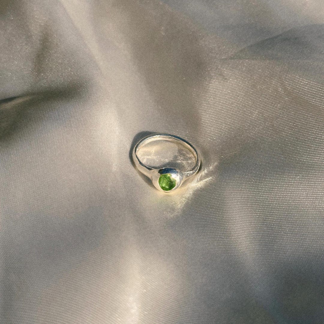 The Popham Ring Organic Style Silver Ring With Green Maine Seaglass Natural Textured Silver Ring ...