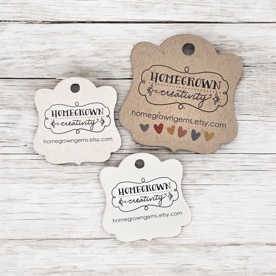 Ornate Shape Custom Tags | Multiple Sizes | Personalized With Logo Text ...