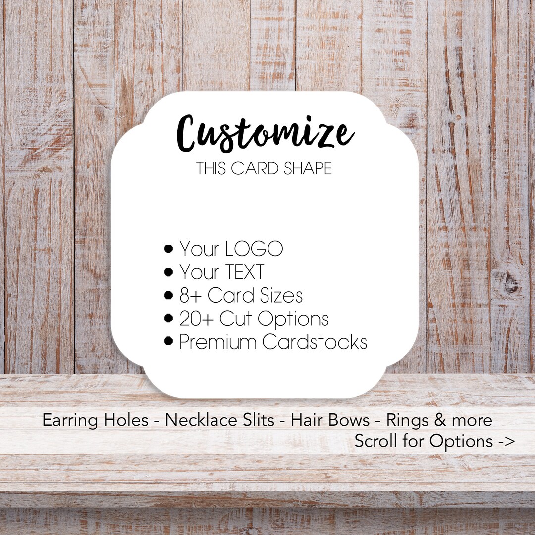 Custom Jewelry Display Cards Unique Shape Corners 8 SIZES Includes Your ...