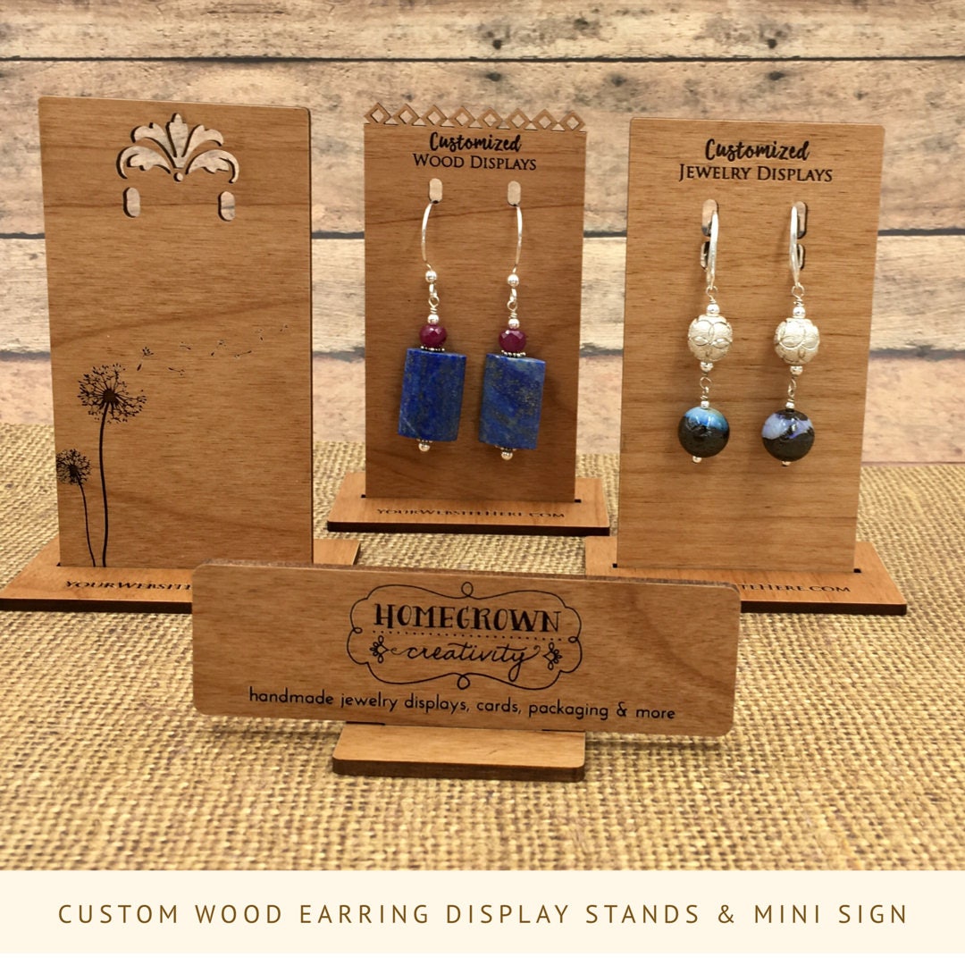 Custom Wood Earring Display Stands Stands with Cards Logo | Etsy