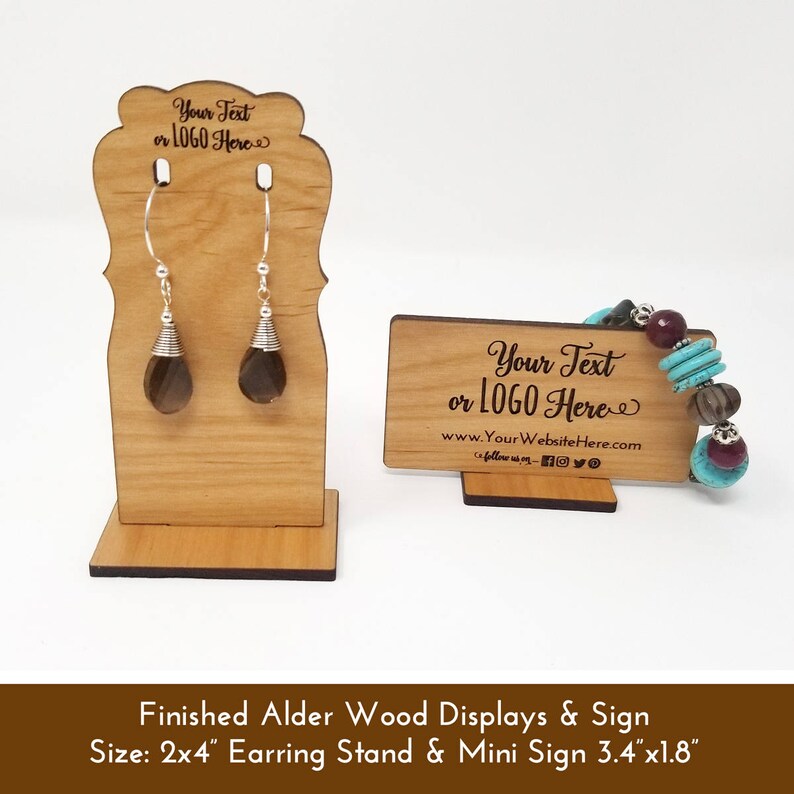 Custom Earring Cards Wood Display Stand | Logo or Name Mini Display ...