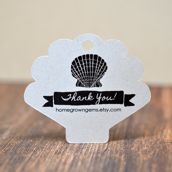 Seashell Shaped Thank You Tags Clam Ocean Packaging | Etsy