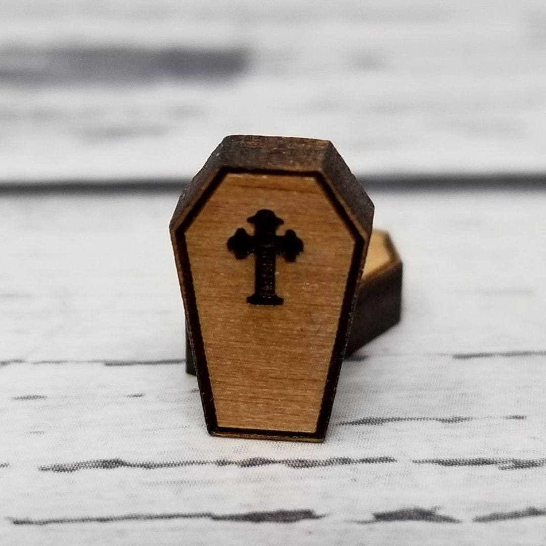 8mm X 12mm | Mini Engraved Wood Coffin With Cross | Cabochons Stud ...