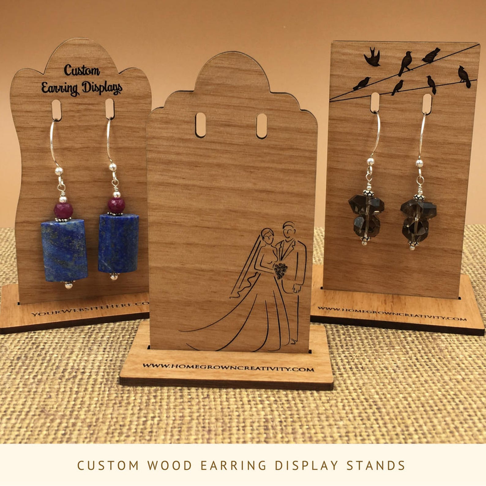 Custom Wood Earring Display Stands Stands With Cards Logo or Name Mini ...
