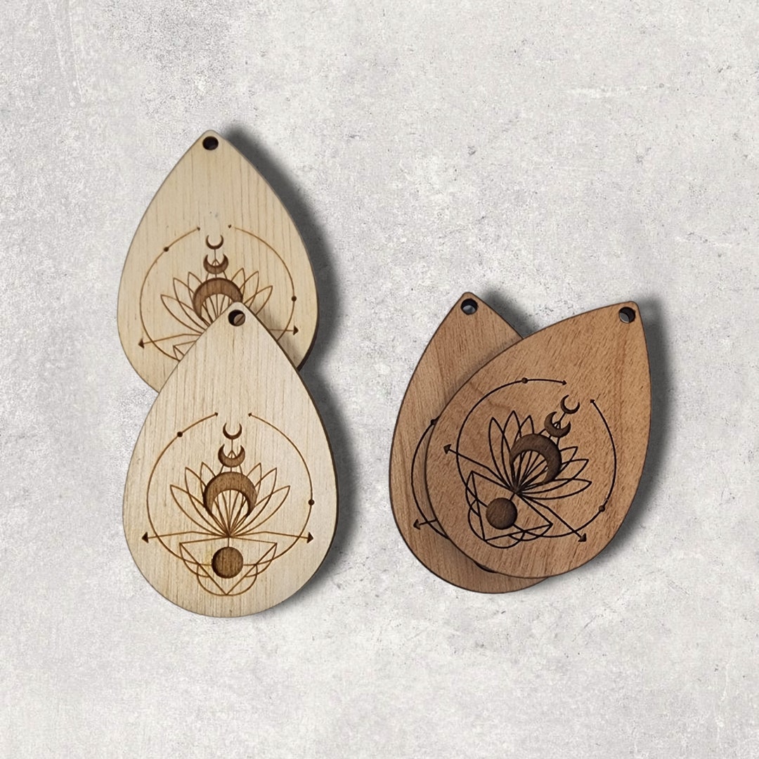 3 PAIRS | Phases of the Moon Lotus Flower Laser Engraved Tear Drop ...