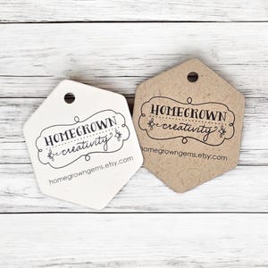180 Hang Tags | 1.5" | - Hexagon Shape Pointed Top Customized Small ...