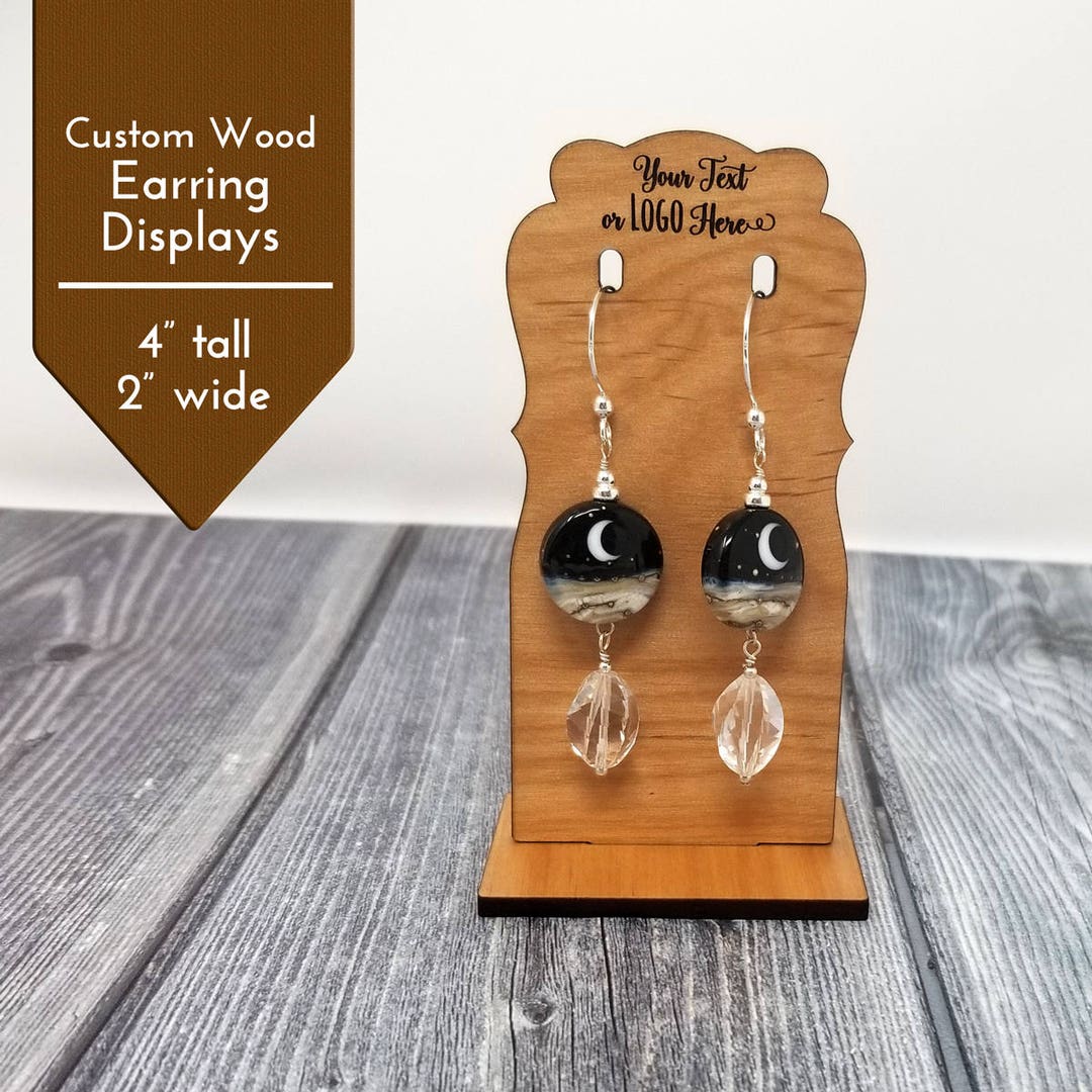 Custom Earring Cards Wood Display Stand | Logo or Name Mini Display ...