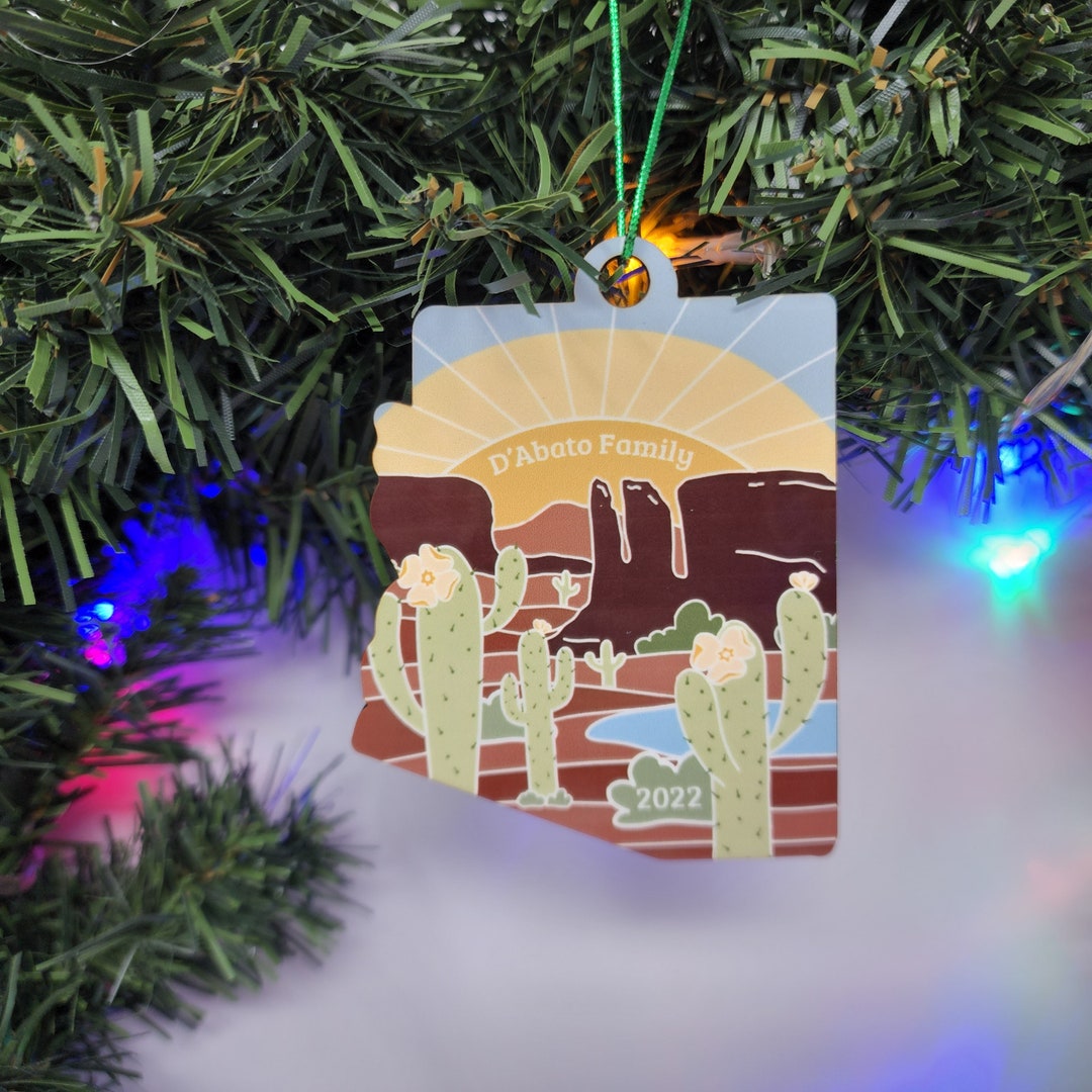 Arizona State Shape Colorful Cactus Desert Ornament | Customized ...