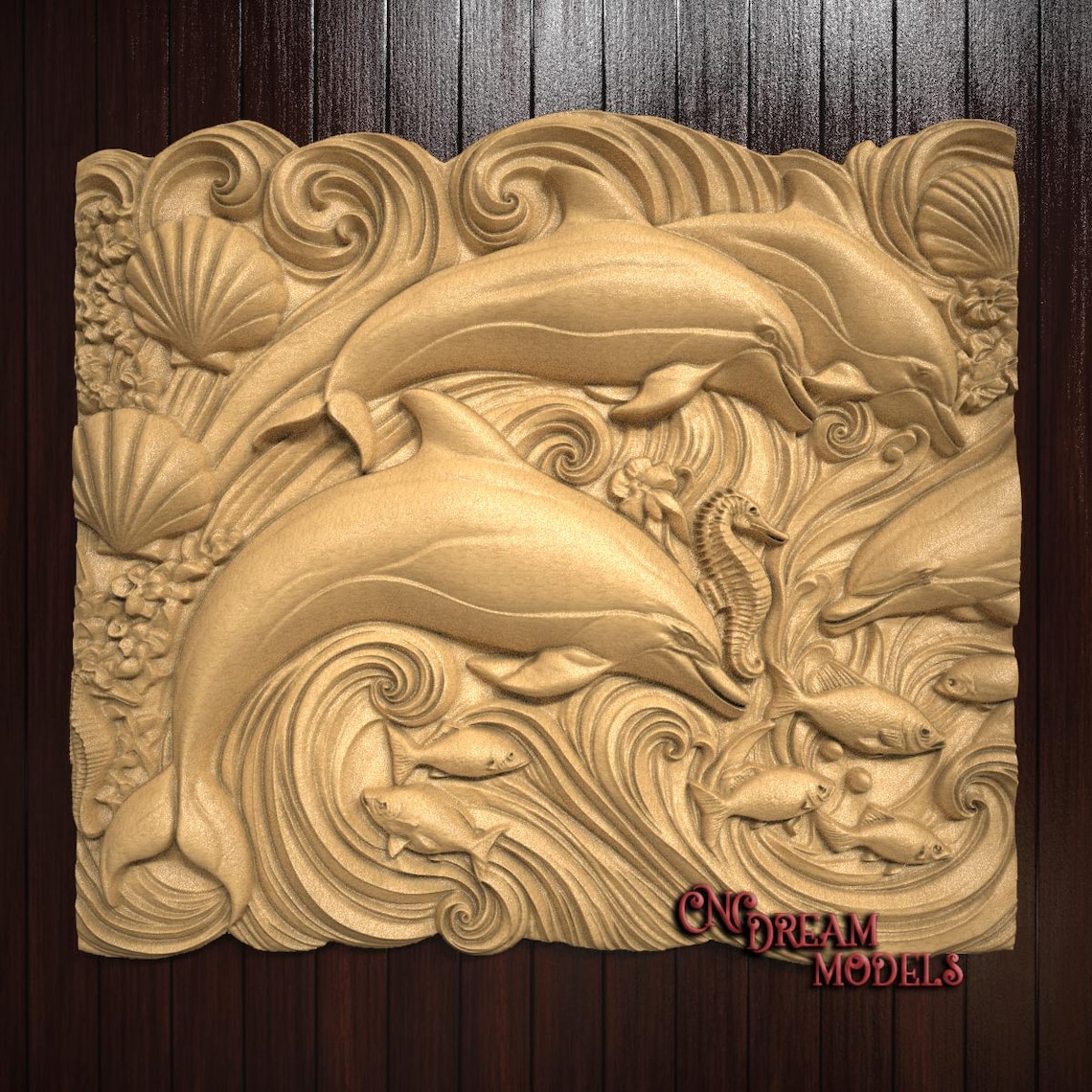 Dolphin Wall Art, 3D Relief CNC Router Carving File | STL Relief File ...