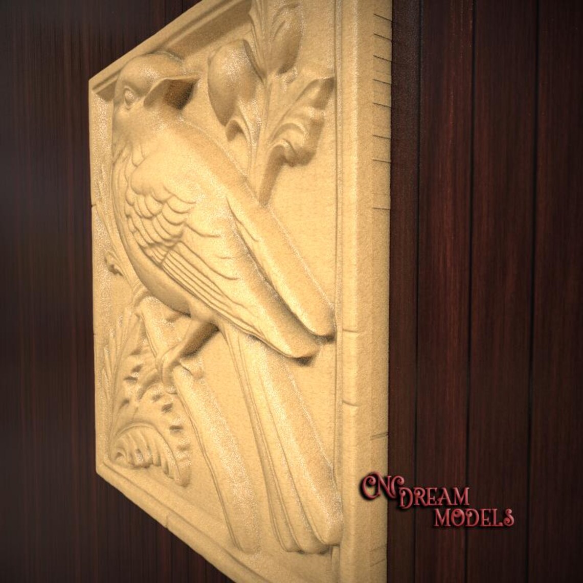 Bird Perched on Branch 3D Relief STL File for CNC Router Carving or 3D ...
