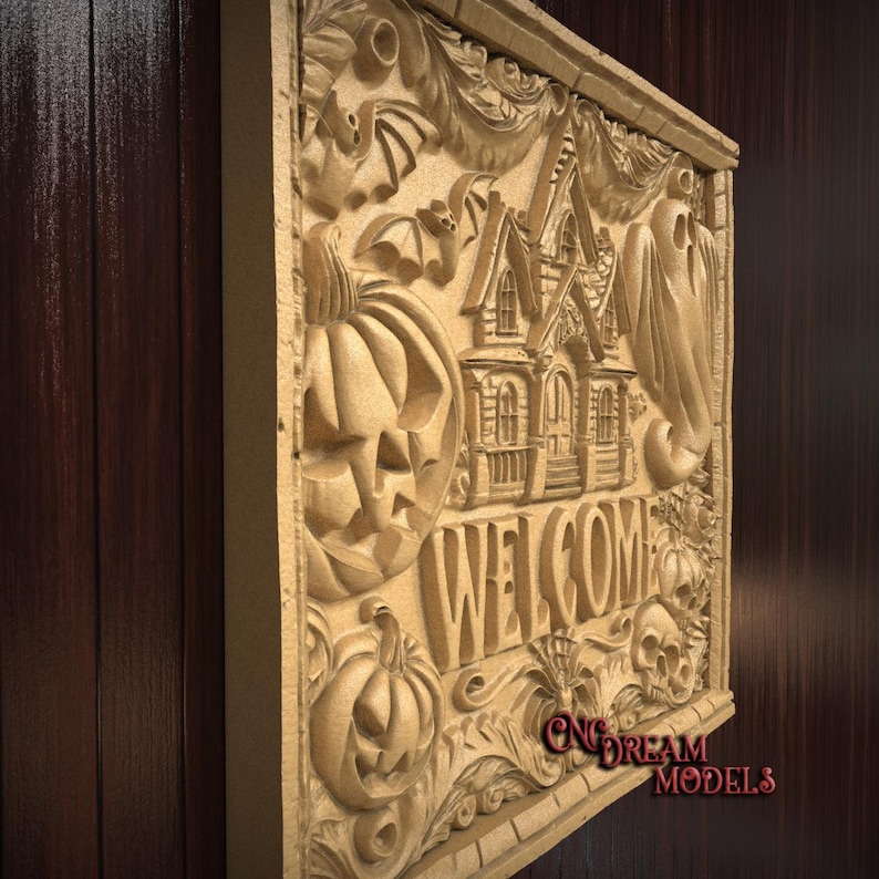 Scary Halloween Welcome Sign | 3D Relief STL File for CNC Router ...