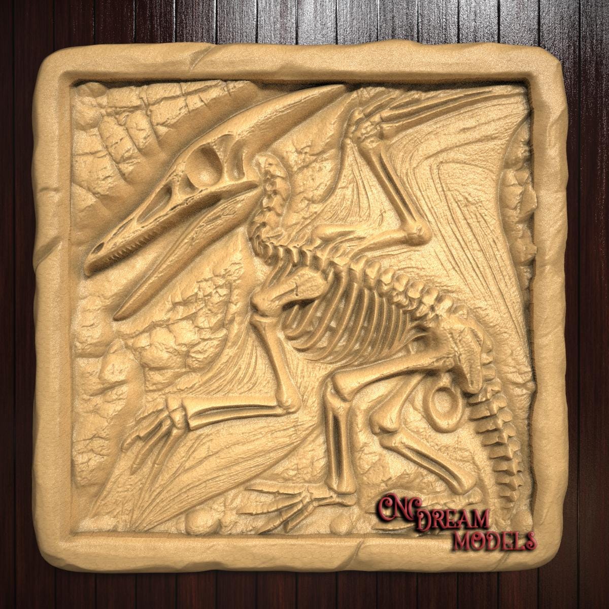 Pterodactyl Dinosaur Fossil Wall Art 3D Relief CNC Router Carving File ...