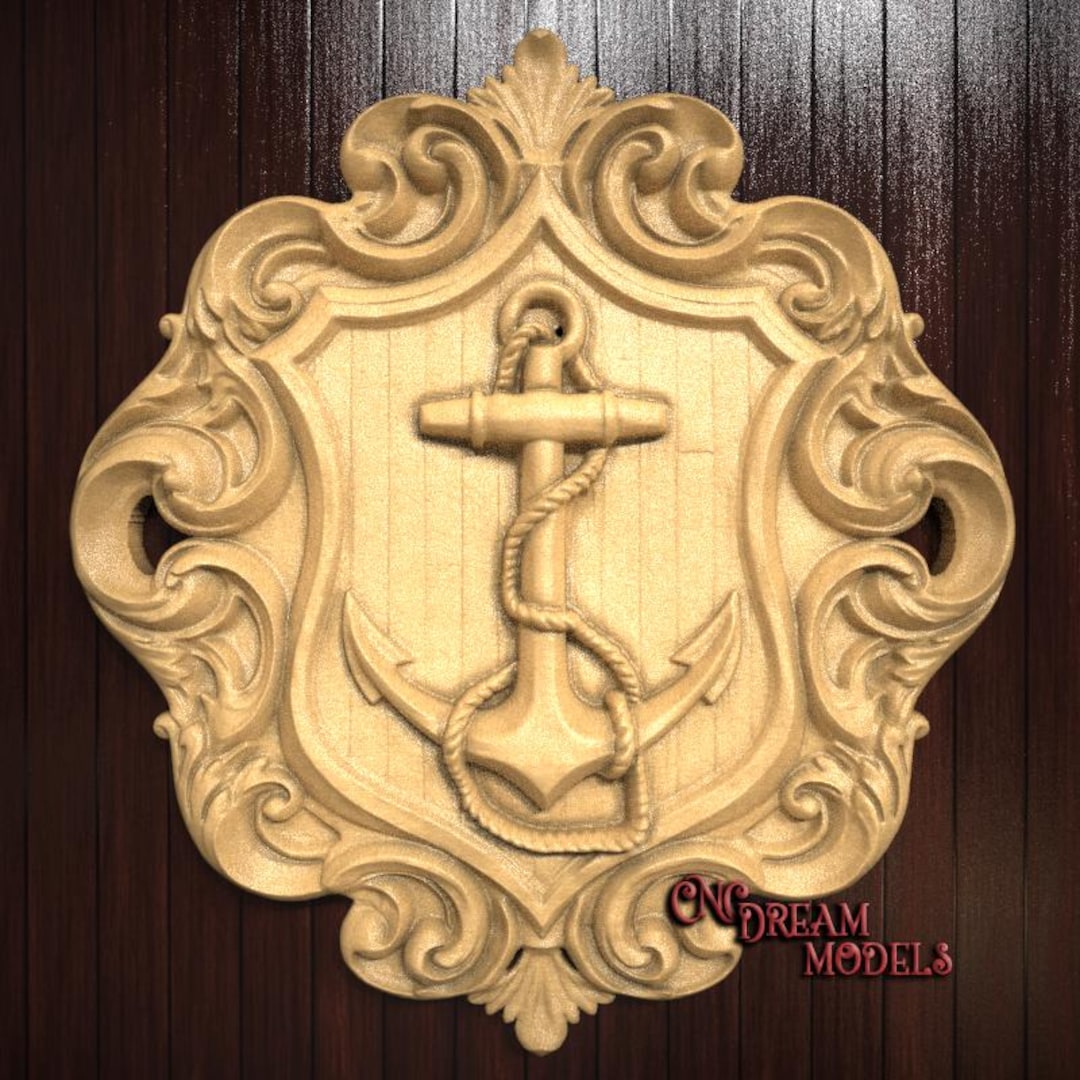 Nautical Anchor 3D Relief STL File for CNC Router Carving or 3D Resin ...