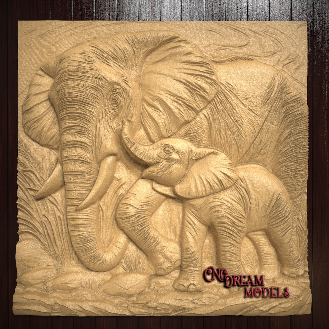 Elephant and Calf| CNC Router Carving File | STL File for Cnc | Vcarve ...