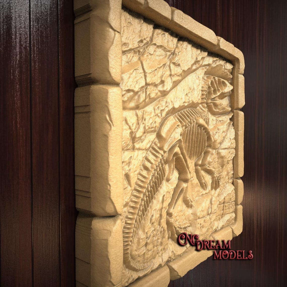 Dinosaur Fossil Relief 3D STL File for CNC Router Carving or 3D Resin ...